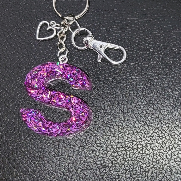 Handmade | Accessories | Holographic Purple Glitter Letter S Keychain ...